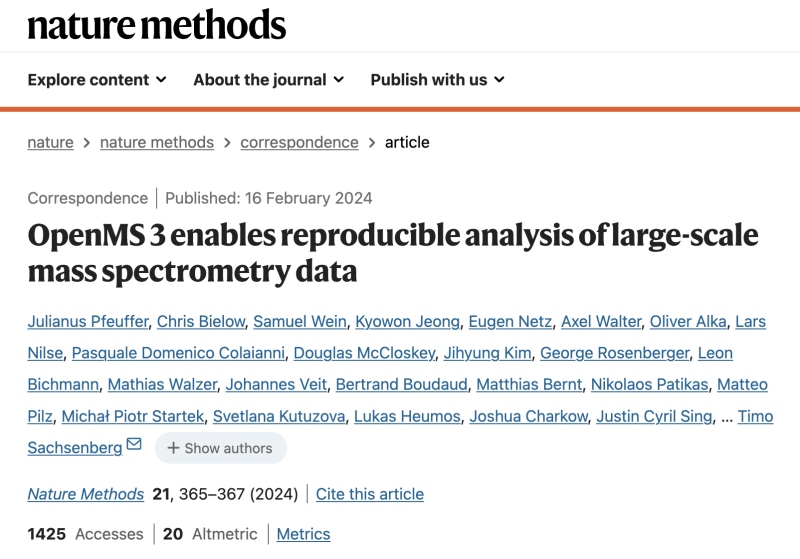 OpenMS 3：实现大规模质谱数据的可重复分析 - Westlake Omics ｜ 西湖欧米（杭州）生物科技有限公司